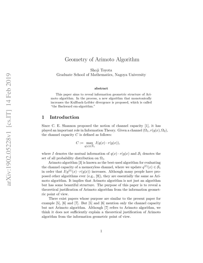 Geometry of Arimoto Algorithm | DeepAI
