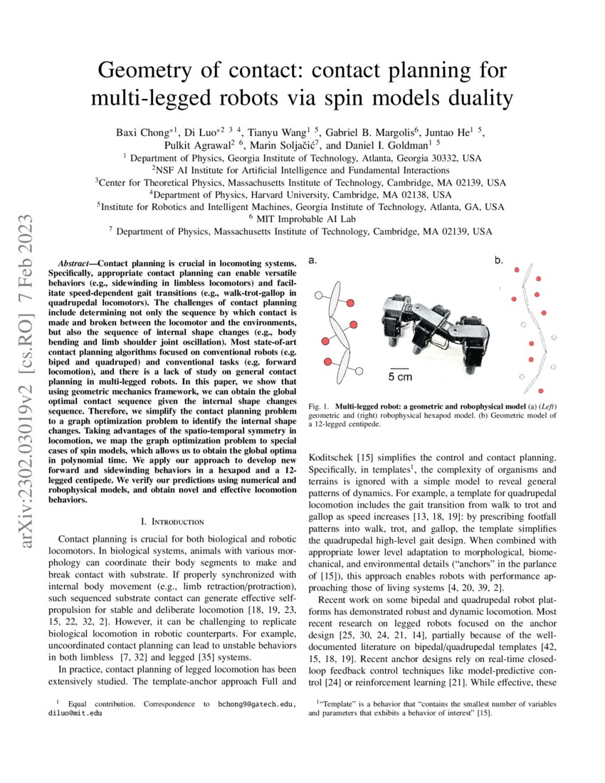 Geometry of contact: contact planning for multi-legged robots via spin models duality | DeepAI