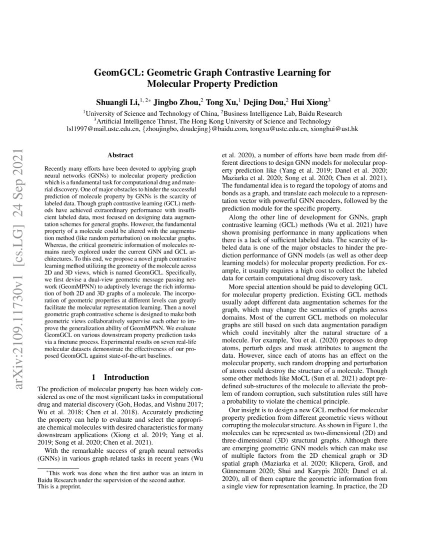 GeomGCL: Geometric Graph Contrastive Learning for Molecular Property Prediction | DeepAI