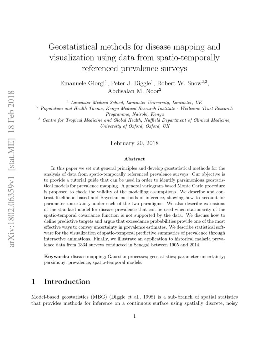 Geostatistical Methods For Disease Mapping And Visualization Using Data