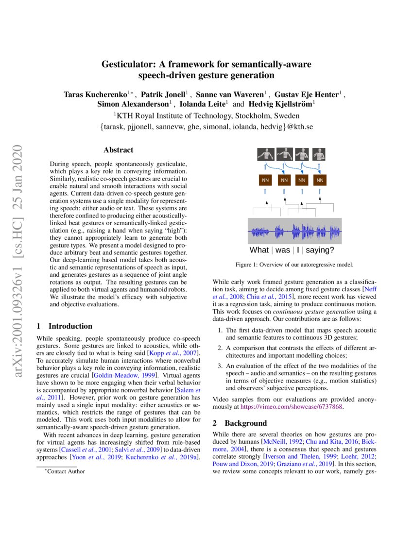 Gesticulator: A framework for semantically-aware speech-driven gesture generation | DeepAI