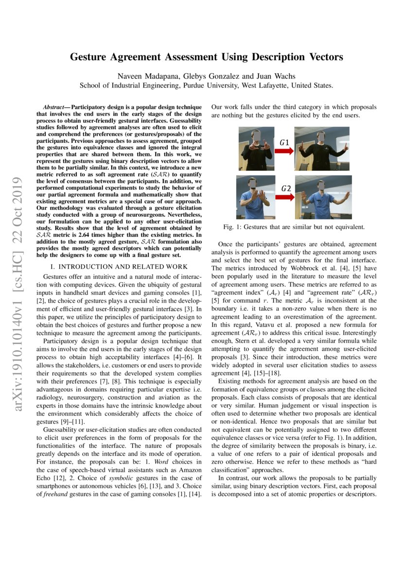 Gesture Agreement Assessment Using Description Vectors | DeepAI