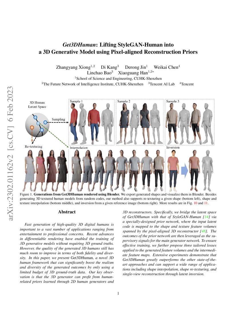 Get3dhuman Lifting Stylegan Human Into A 3d Generative Model Using