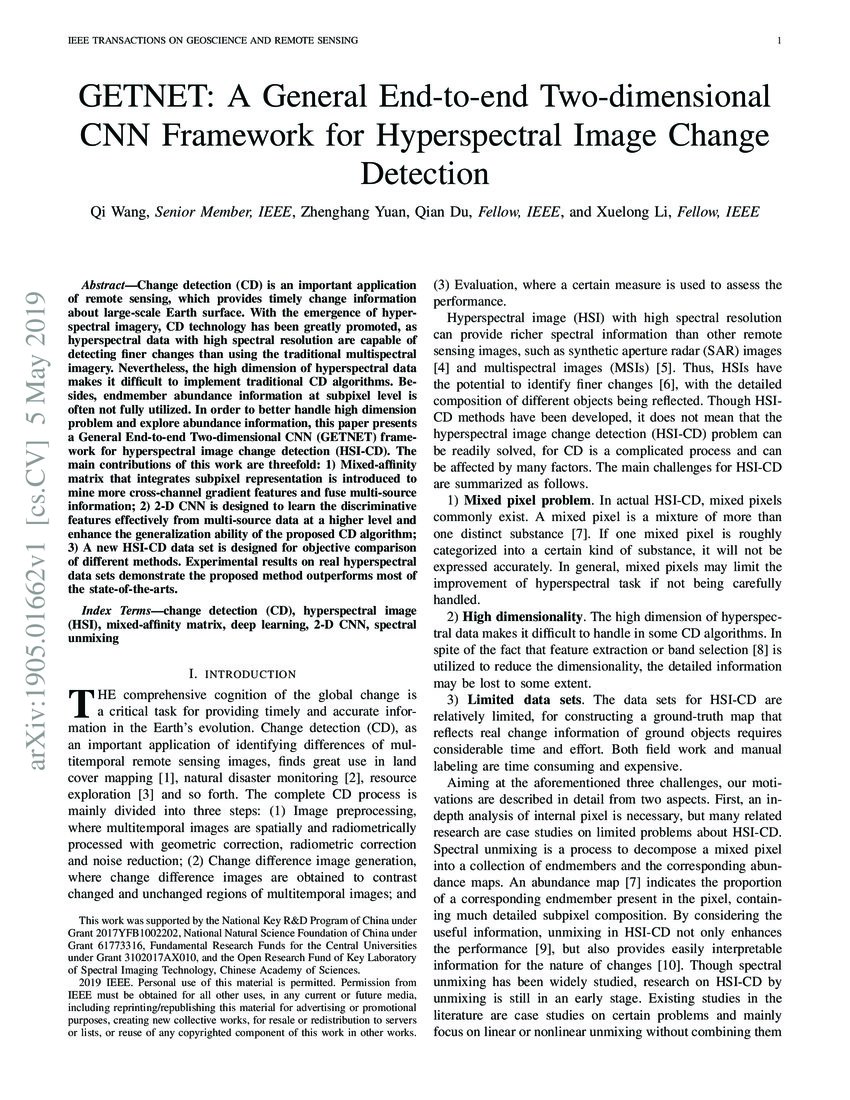 GETNET: A General End-to-end Two-dimensional CNN Framework for Hyperspectral Image Change ...
