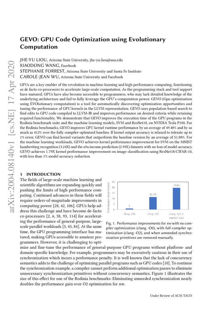 Gevo Gpu Code Optimization Using Evolutionarycomputation Deepai