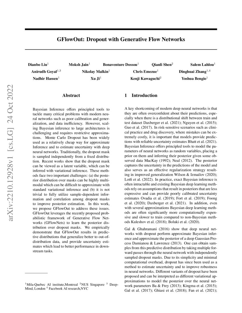 GFlowOut: Dropout with Generative Flow Networks | DeepAI