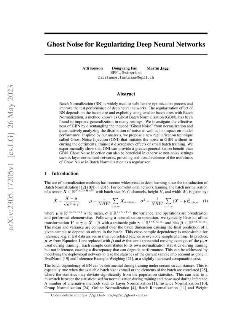 Ghost Noise for Regularizing Deep Neural Networks | DeepAI