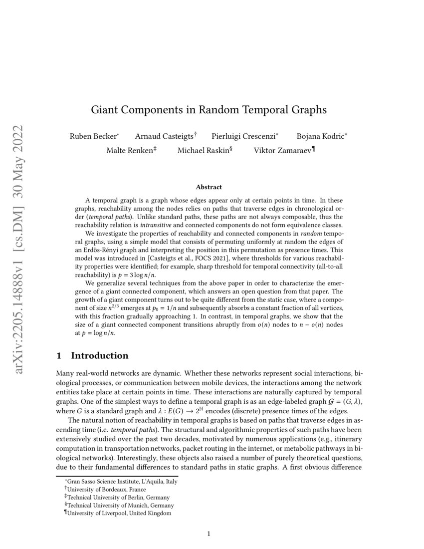 Giant Components in Random Temporal Graphs | DeepAI