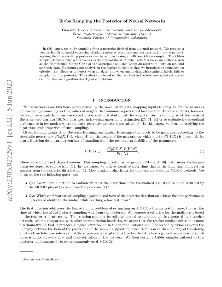 Gibbs Sampling The Posterior Of Neural Networks Deepai 