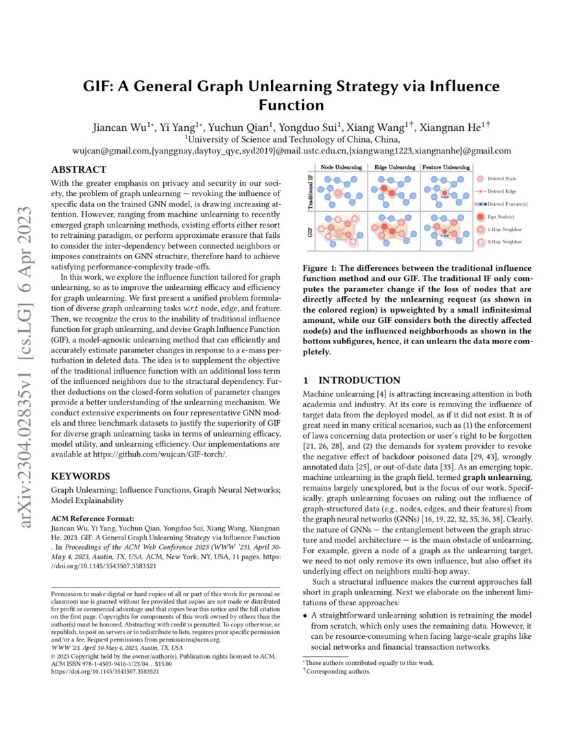 GIF: A General Graph Unlearning Strategy via Influence Function | DeepAI
