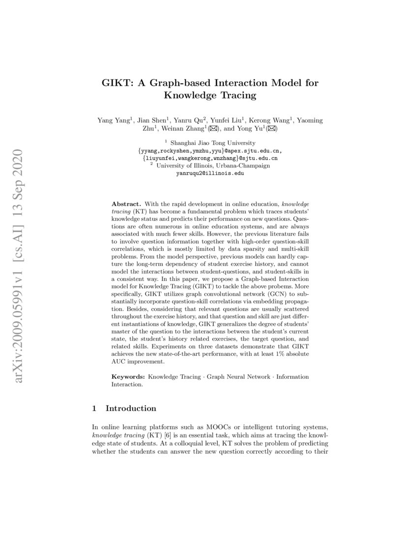 GIKT: A Graph-based Interaction Model for Knowledge Tracing | DeepAI