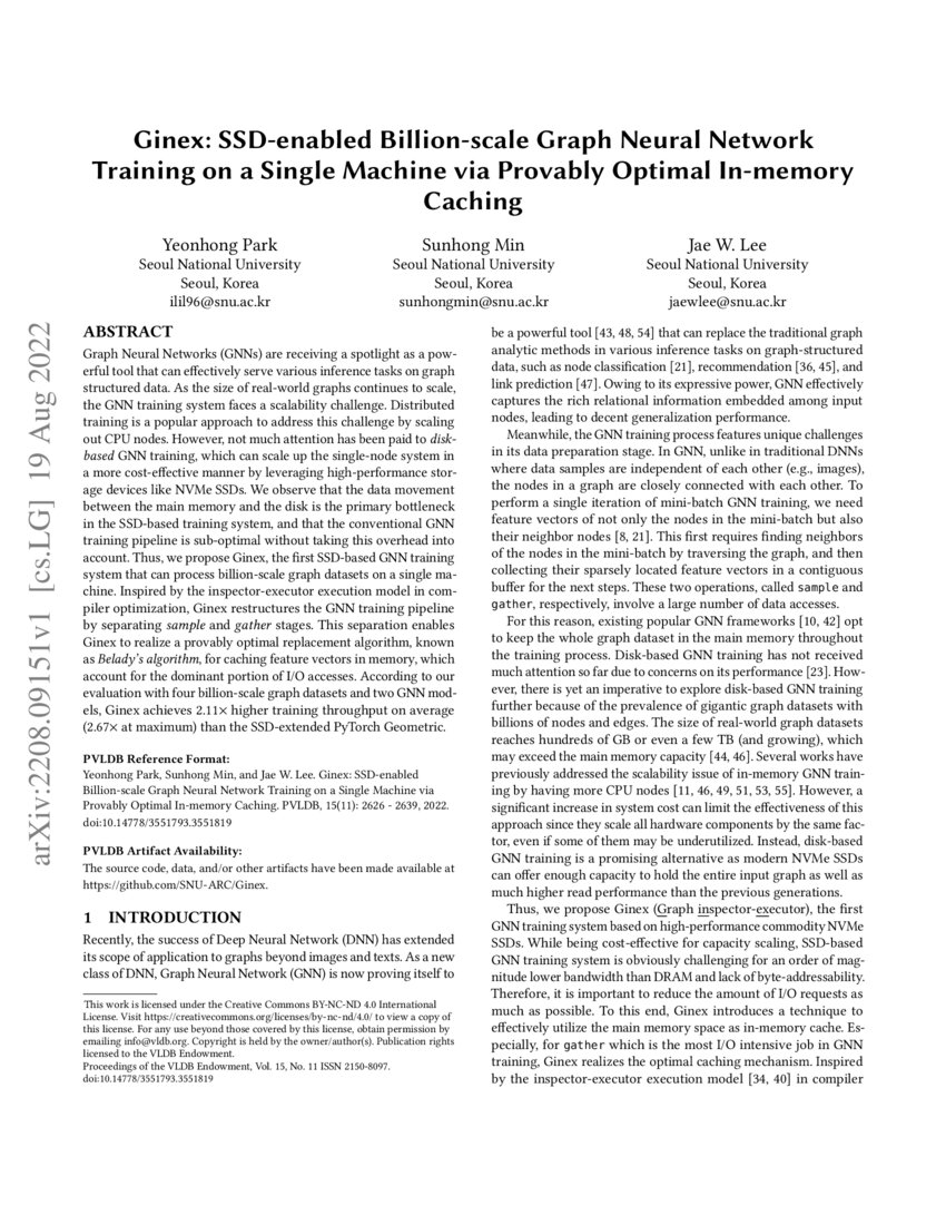 Ginex: SSD-enabled Billion-scale Graph Neural Network Training on a Single Machine via Provably ...