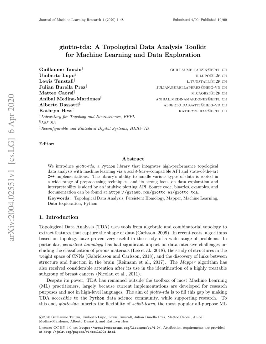 giotto-tda: A Topological Data Analysis Toolkit for Machine Learning ...