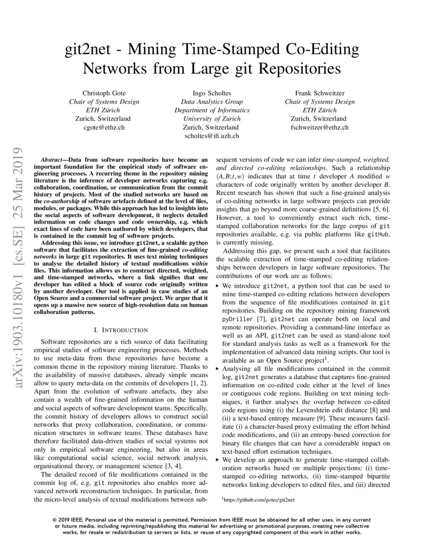 Git2net Mining Time Stamped Co Editing Networks From Large Git
