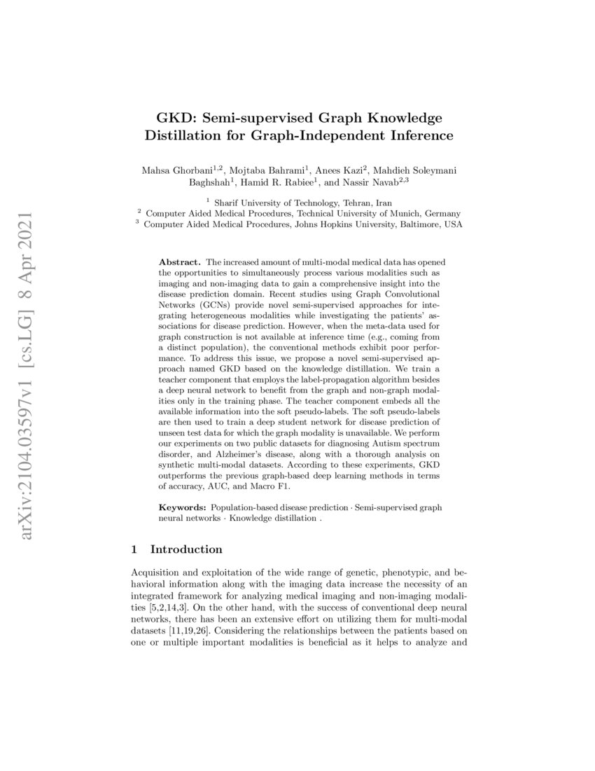 GKD: Semi-supervised Graph Knowledge Distillation for Graph-Independent Inference | DeepAI