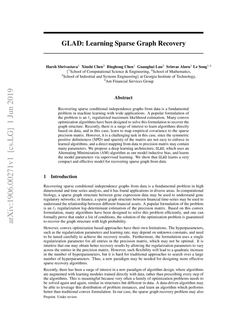 GLAD: Learning Sparse Graph Recovery | DeepAI