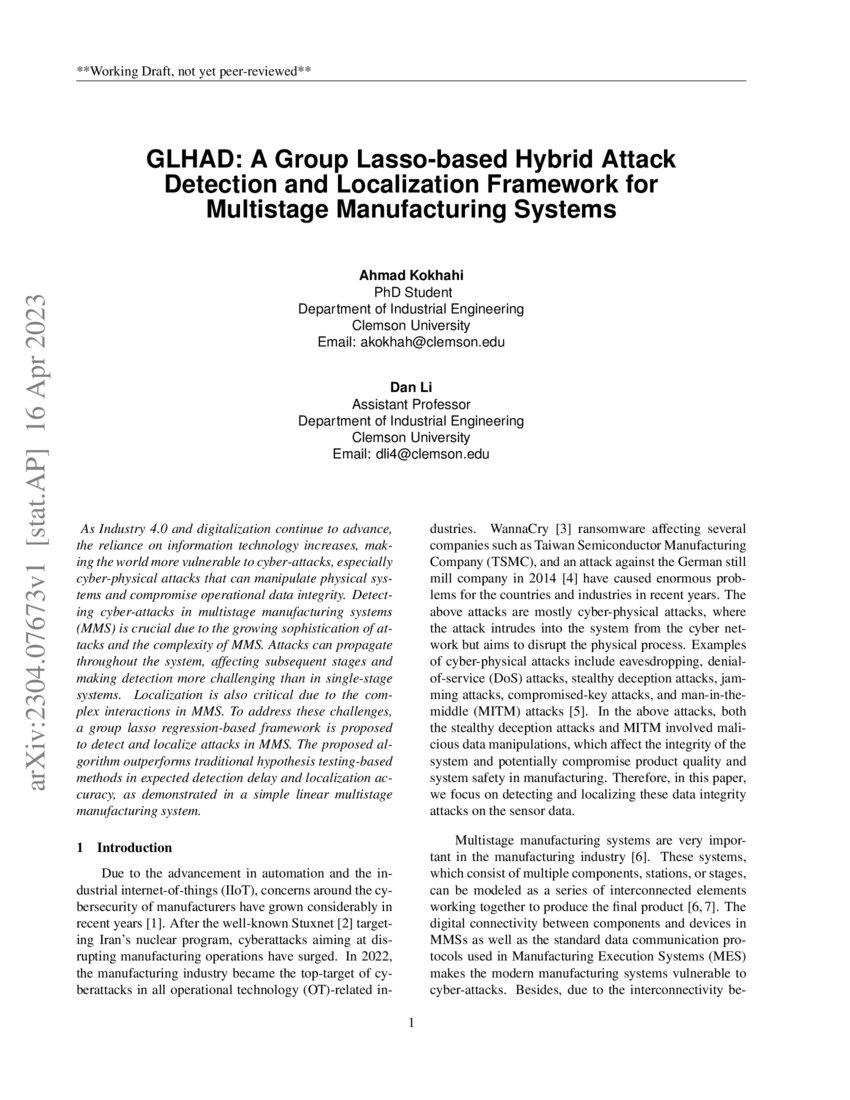 Glhad A Group Lasso Based Hybrid Attack Detection And Localization Framework For Multistage