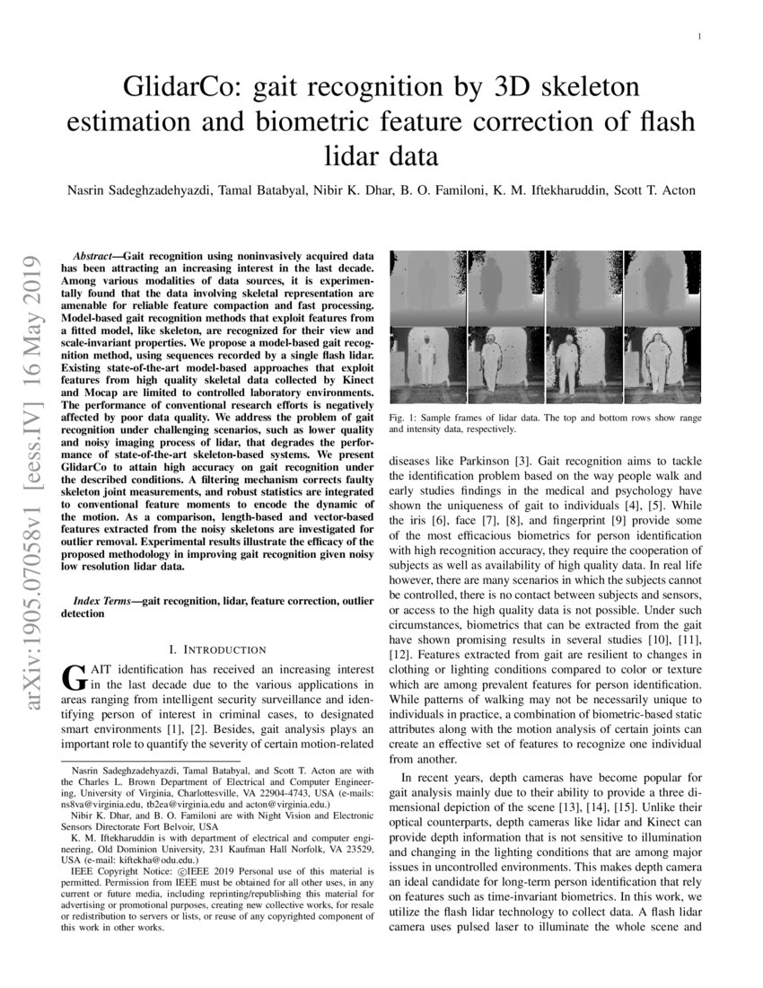 GlidarCo: gait recognition by 3D skeleton estimation and biometric feature correction of flash ...