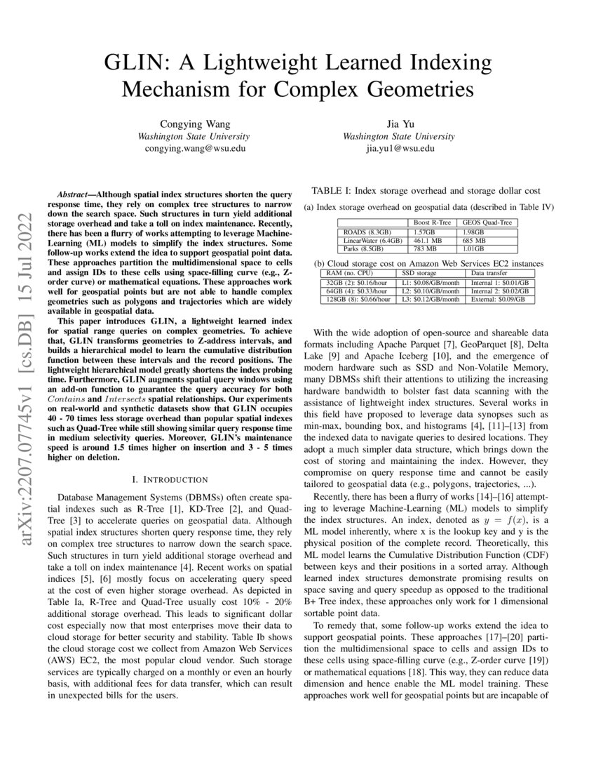 GLIN: A Lightweight Learned Indexing Mechanism for Complex Geometries ... GLIN: A Lightweight Learned Indexing Mechanism for Complex Geometries ...
