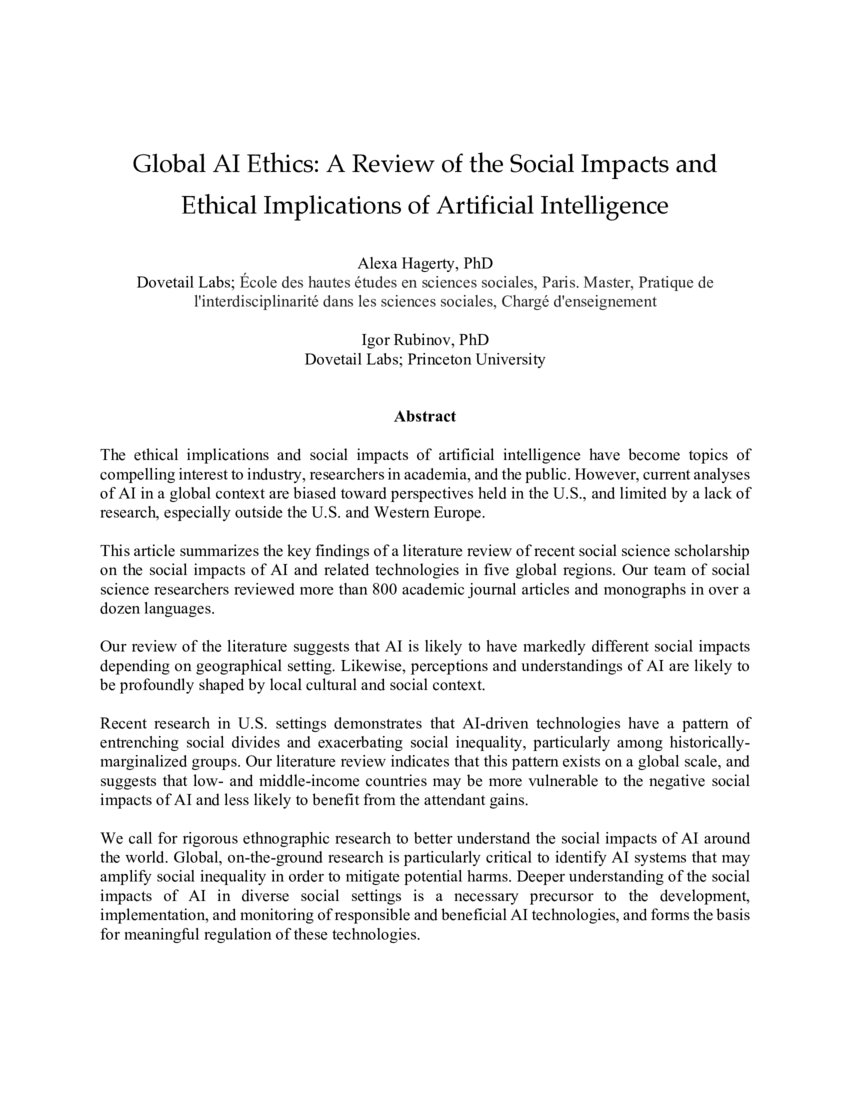 Global AI Ethics: A Review of the Social Impacts and Ethical ...