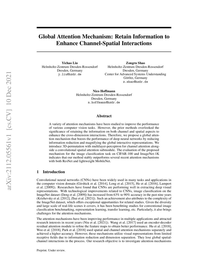 Global Attention Mechanism: Retain Information to Enhance Channel-Spatial Interactions | DeepAI