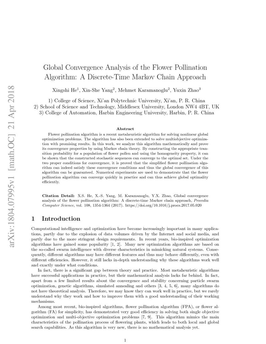 Global Convergence Analysis of the Flower Pollination Algorithm: A Discrete-Time Markov Chain ...