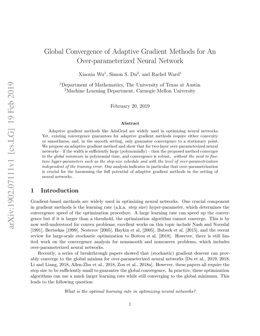 Global Convergence Of Adaptive Gradient Methods For An Over Parameterized Neural Network Deepai 6755