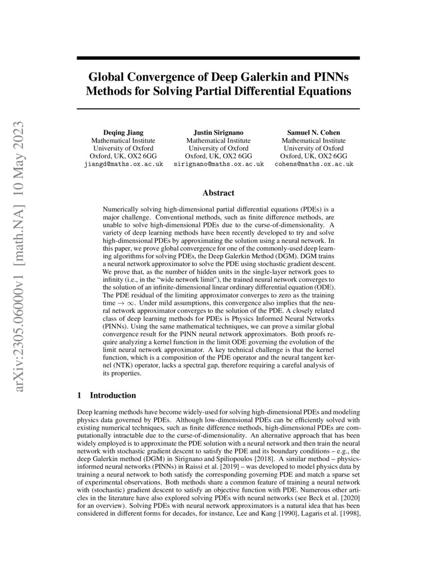 Global Convergence of Deep Galerkin and PINNs Methods for Solving Partial Differential Equations ...