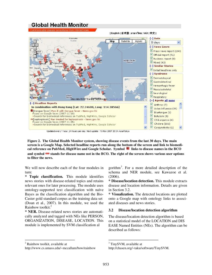 Global Health Monitor A Web Based System For Detecting And Mapping Infectious Diseases Deepai