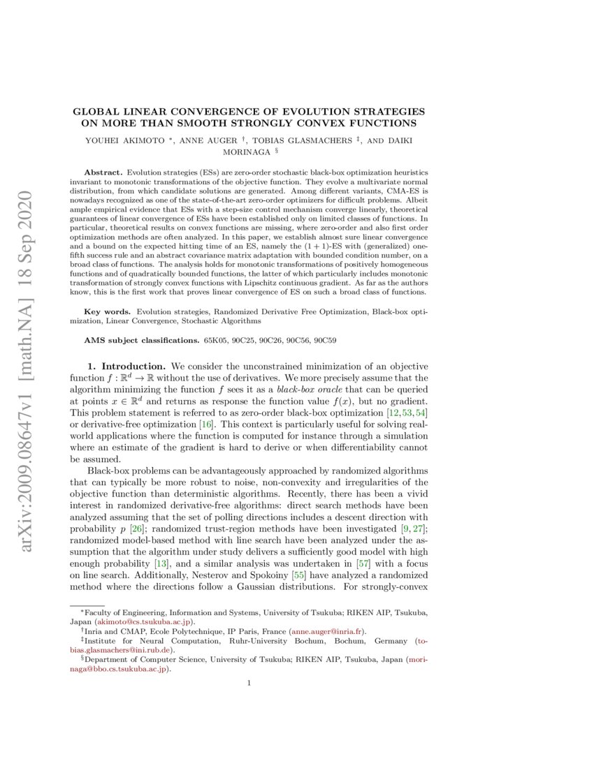 Global Linear Convergence of Evolution Strategies on More Than Smooth Strongly Convex Functions ...