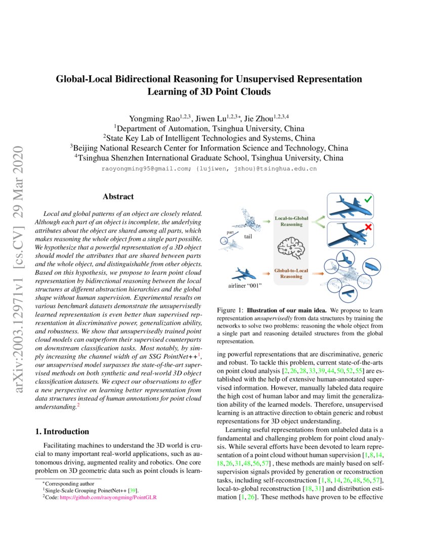 Global Local Bidirectional Reasoning For Unsupervised Representation Learning Of 3d Point Clouds