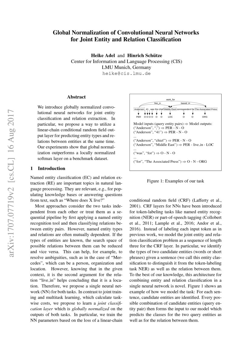 Global Normalization Of Convolutional Neural Networks For Joint Entity And Relation