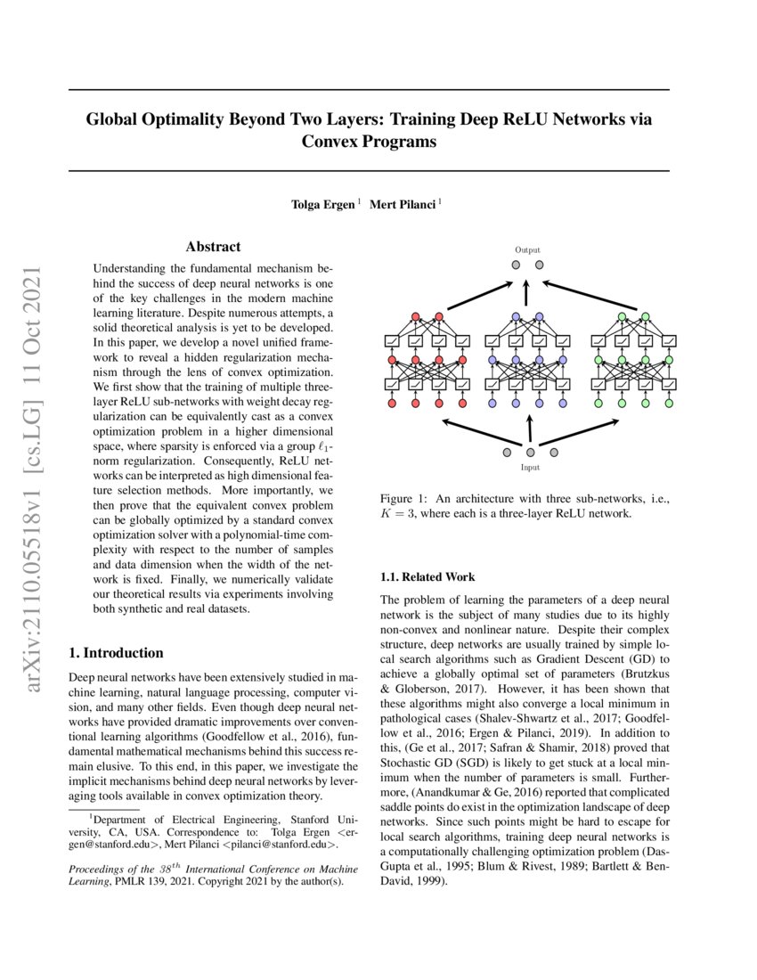 Global Optimality Beyond Two Layers Training Deep Relu Networks Via Convex Programs Deepai