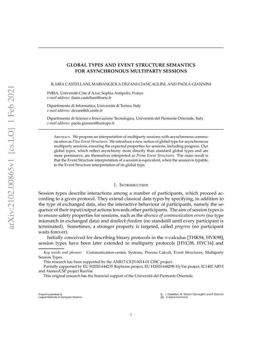 Global types and event structure semantics for asynchronous multiparty sessions | DeepAI