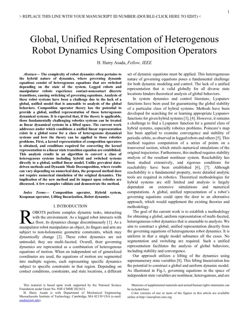 Global, Unified Representation of Heterogenous Robot Dynamics Using ...