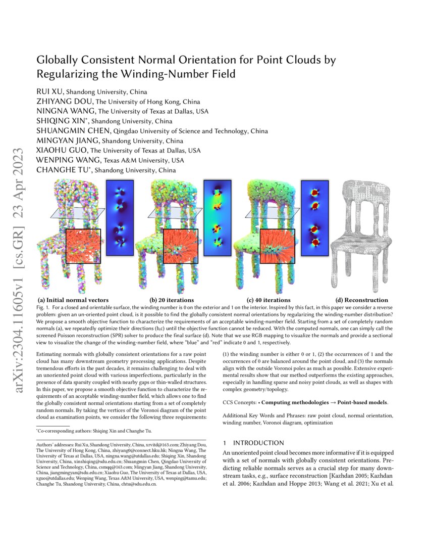 Globally Consistent Normal Orientation for Point Clouds by Regularizing the Winding-Number Field ...
