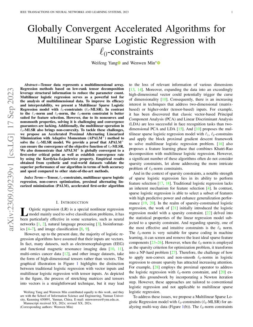 Globally Convergent Accelerated Algorithms For Multilinear Sparse Logistic Regression With ℓ0 4633