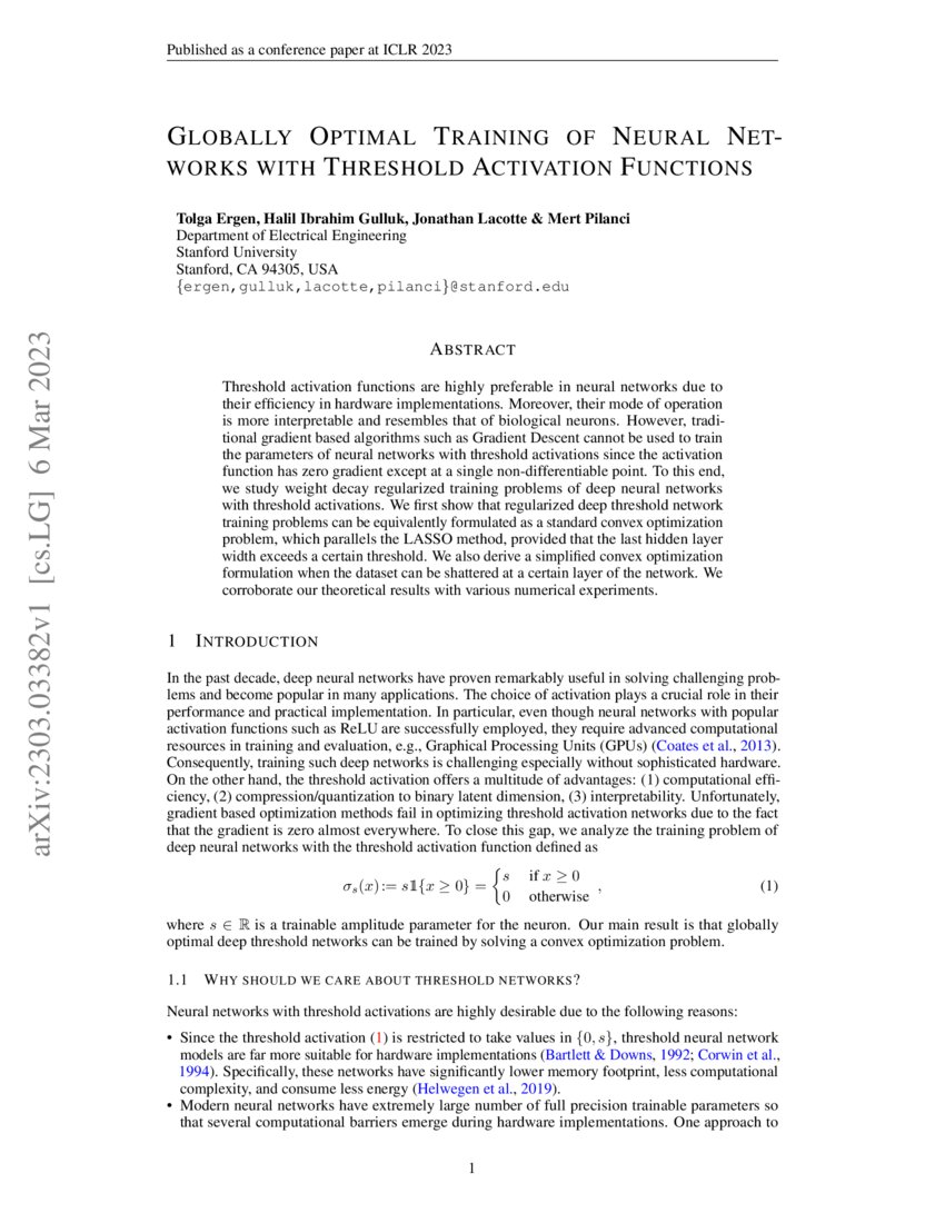 Globally Optimal Training Of Neural Networks With Threshold Activation Functions Deepai