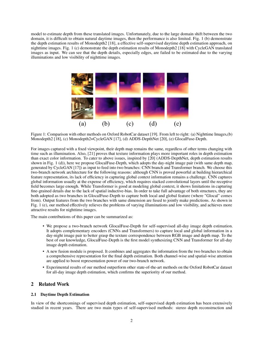 GlocalFuse-Depth: Fusing Transformers and CNNs for All-day Self-supervised Monocular Depth ...