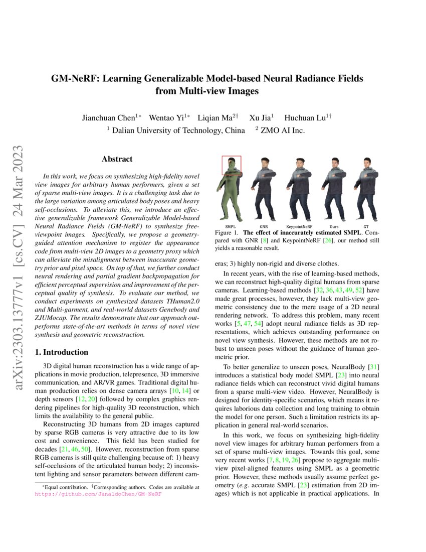 Gm Nerf Learning Generalizable Model Based Neural Radiance Fields From Multi View Images Deepai 