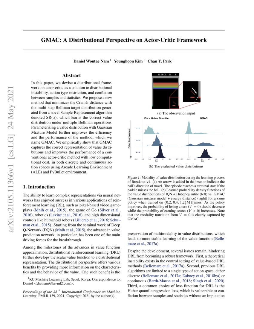 Gmac A Distributional Perspective On Actor Critic Framework Deepai