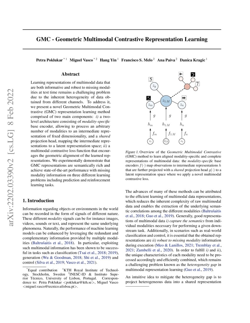 GMC – Geometric Multimodal Contrastive Representation Learning | DeepAI