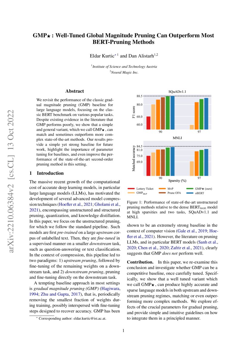 GMP*: Well-Tuned Global Magnitude Pruning Can Outperform Most BERT-Pruning Methods | DeepAI