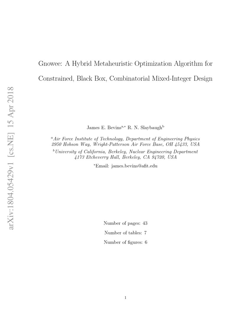 Gnowee: A Hybrid Metaheuristic Optimization Algorithm for Constrained, Black Box, Combinatorial ...
