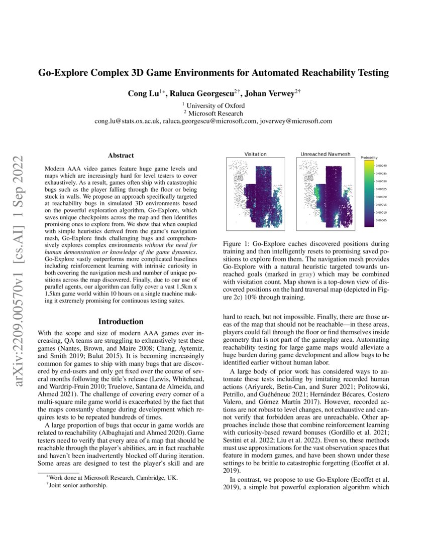 Go Explore Complex 3d Game Environments For Automated Reachability Testing Deepai