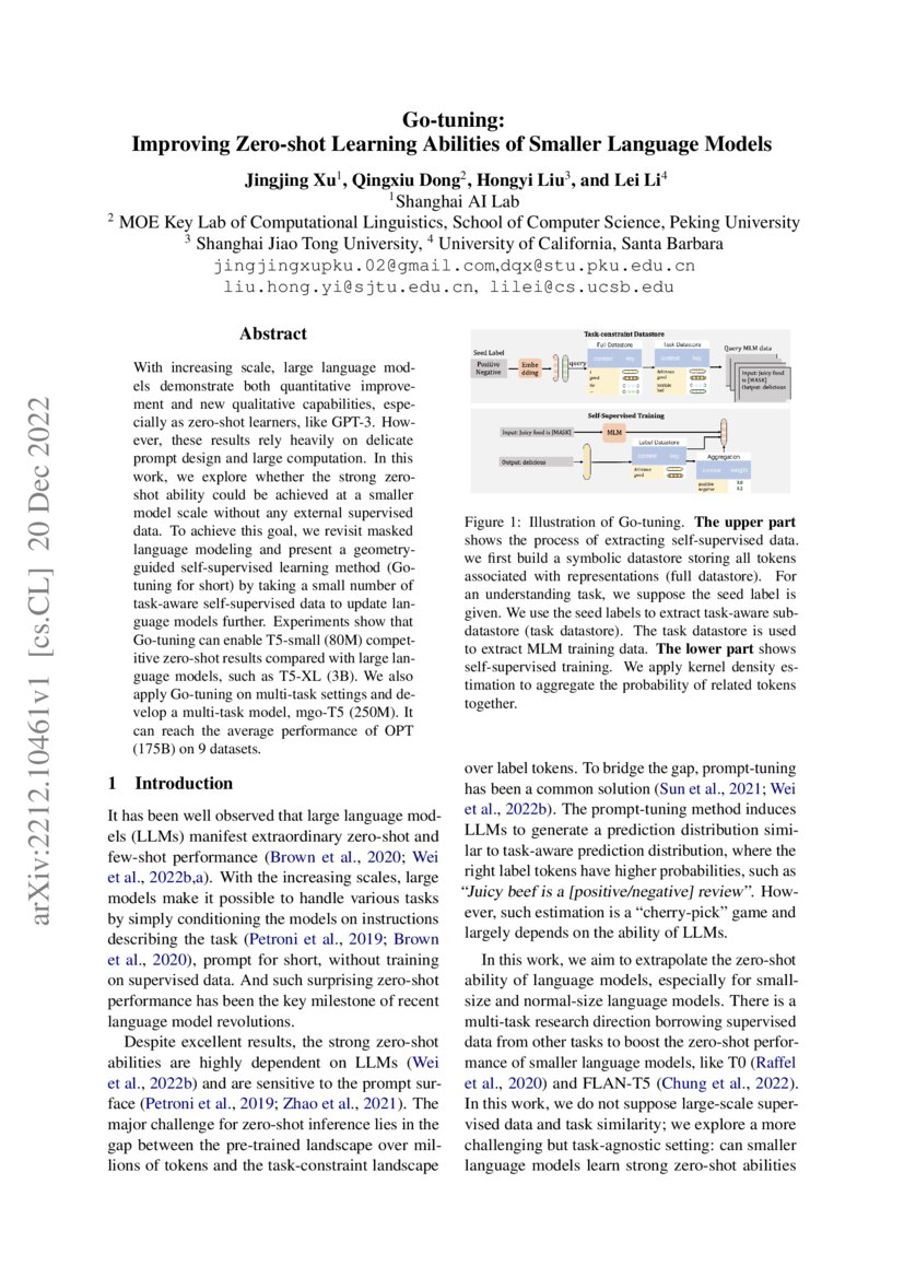 Go-tuning: Improving Zero-shot Learning Abilities of Smaller Language ...