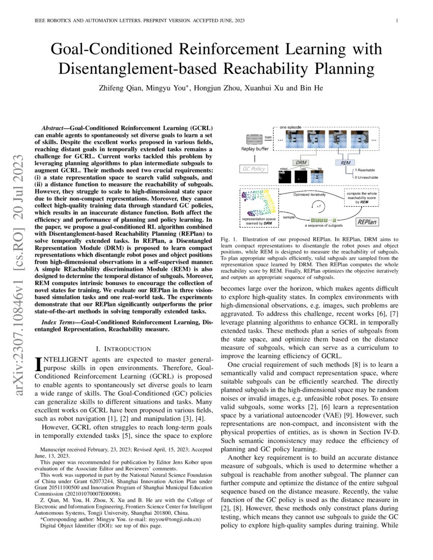 Goal-Conditioned Reinforcement Learning with Disentanglement-based Reachability Planning | DeepAI
