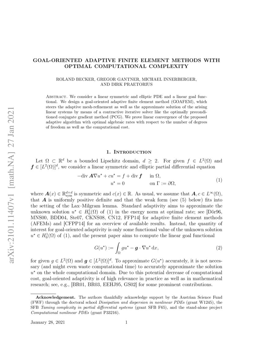 Goal Oriented Adaptive Finite Element Methods With Optimal Computational Complexity Deepai