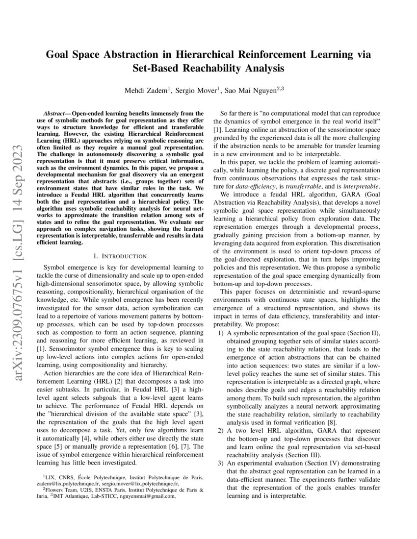 Goal Space Abstraction In Hierarchical Reinforcement Learning Via Set