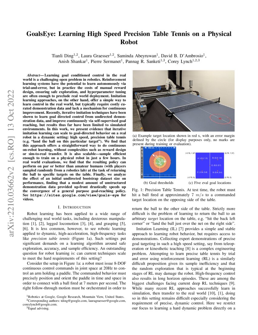 GoalsEye: Learning High Speed Precision Table Tennis on a Physical ...